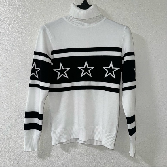 ANTONIO MELANI | Sweaters | Antonio Melani White Turtleneck With Black Stripes And Star Motif ...